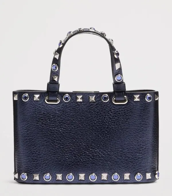 Valentino Garavani Mini Leather Rockstud Tote Bag - Blue