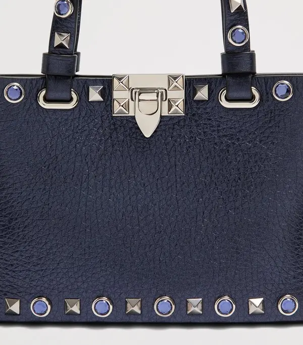 Valentino Garavani Mini Leather Rockstud Tote Bag - Blue