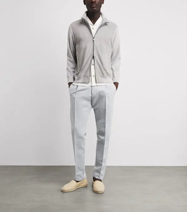 Paul & Shark Aqua Suede Bomber Jacket With Cashmere-linen Blend Sleeves