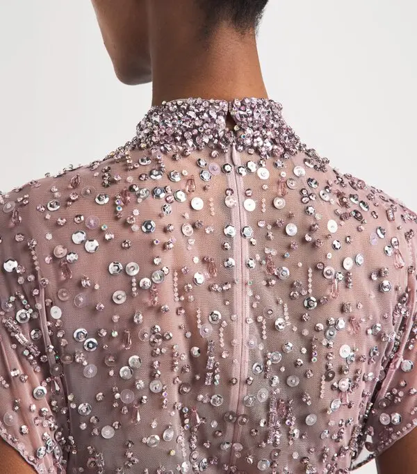 Jenny Packham Embellished Crystal Drop Gown - Pink
