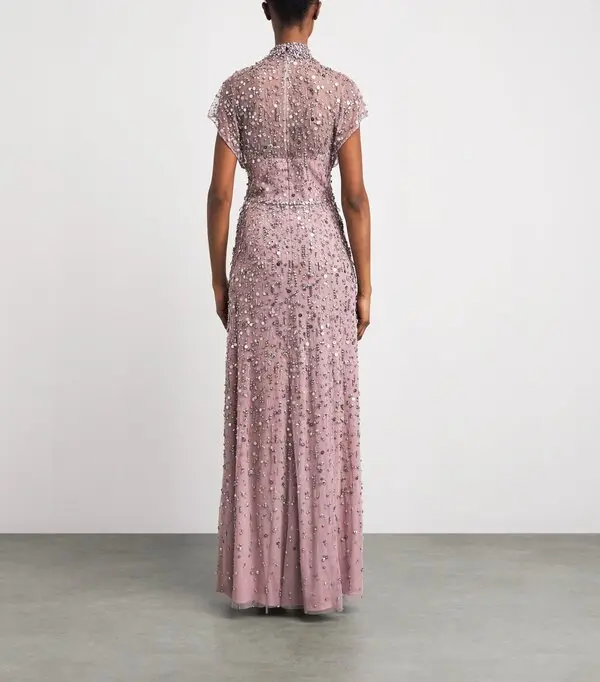 Jenny Packham Embellished Crystal Drop Gown - Pink