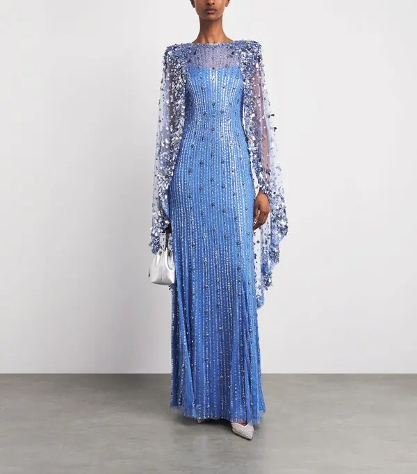 Jenny Packham Embellished Cape Gown