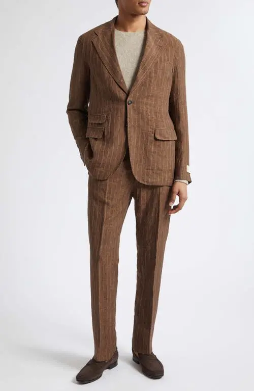 Massimo Alba Sloop Pinstripe Linen Suit - Brown