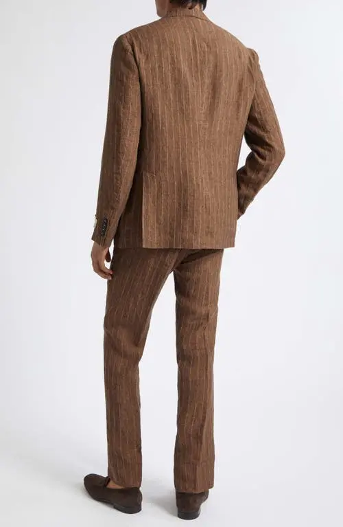 Massimo Alba Sloop Pinstripe Linen Suit - Brown