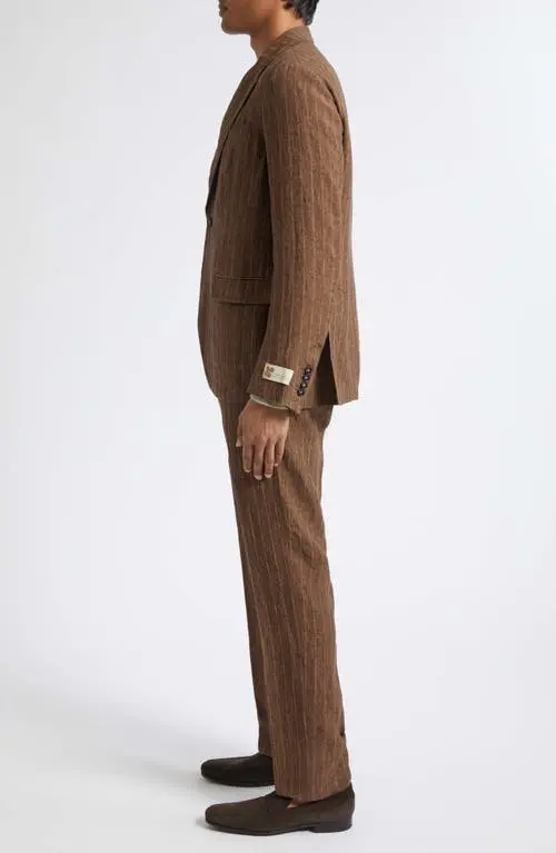Massimo Alba Sloop Pinstripe Linen Suit - Brown