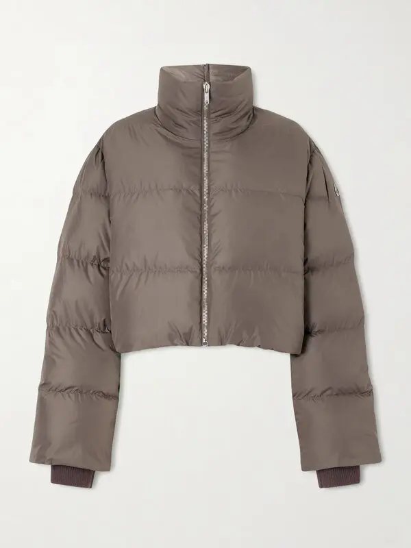 Rick Owens Moncler Cropped Appliquéd Quilted Shell Down Jacket - Brown