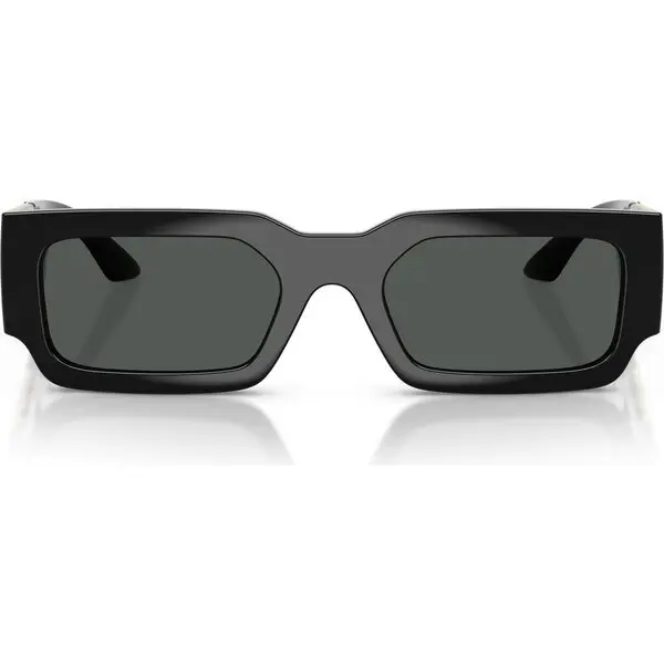 Versace Rectangular Sunglasses With La Greca Cutouts - Black/dark Grey