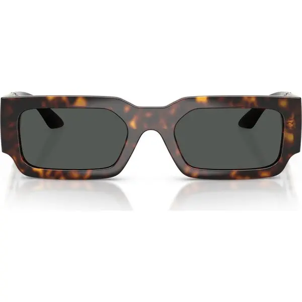 Versace Rectangular Sunglasses With La Greca Cutouts - Havana/dark Grey