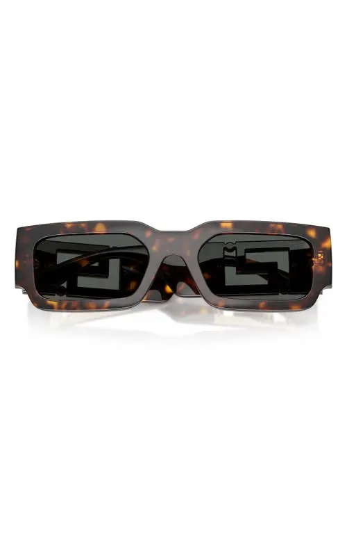 Versace Rectangular Sunglasses With La Greca Cutouts - Havana/dark Grey