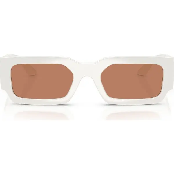 Versace Rectangular Sunglasses With La Greca Cutouts - Talc/brown