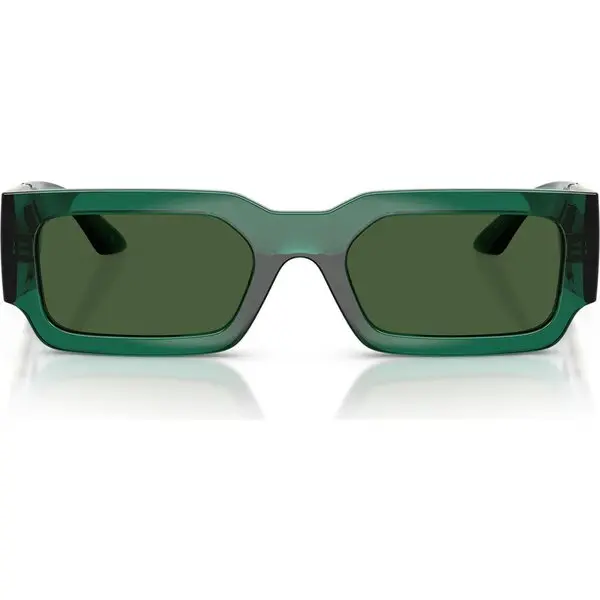 Versace Rectangular Sunglasses With La Greca Cutouts - Transparent Green/dark Green
