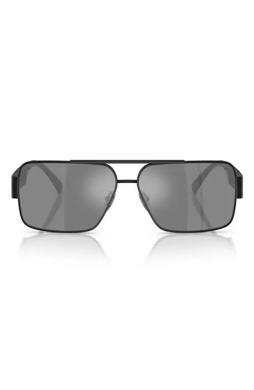 Versace Rectangular Sunglasses - Matte Black/mirror Silver