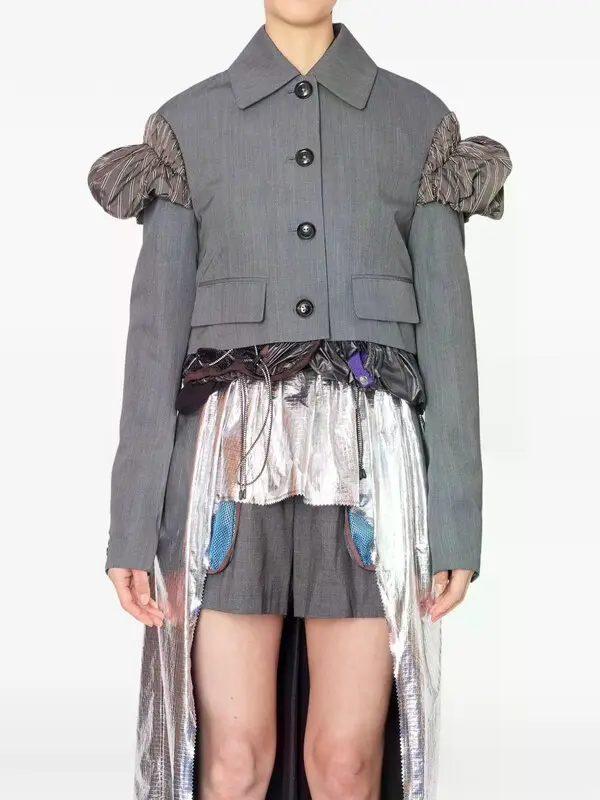 Kolor Cropped Jacket With Ruffled Striped Sleeves