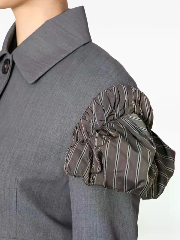 Kolor Cropped Jacket With Ruffled Striped Sleeves