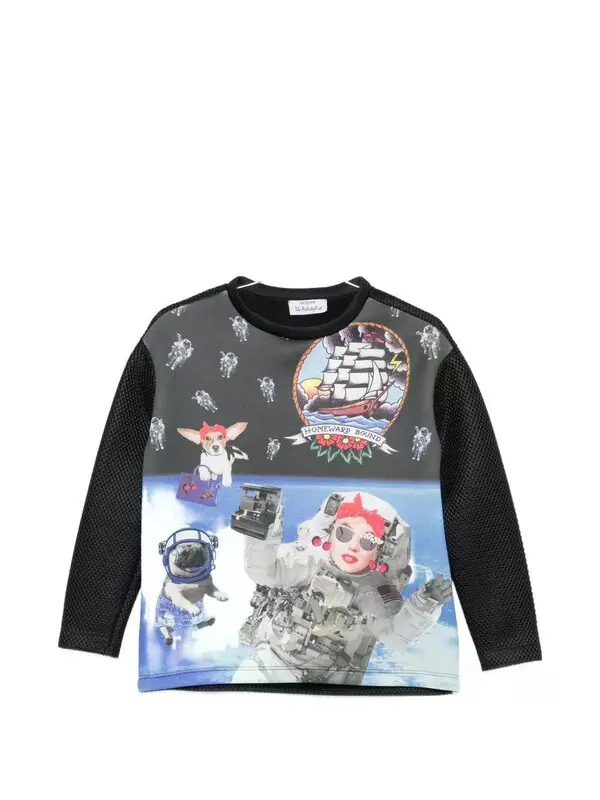 The Artistylist Graphic Print Mesh Sleeve Sweatshirt