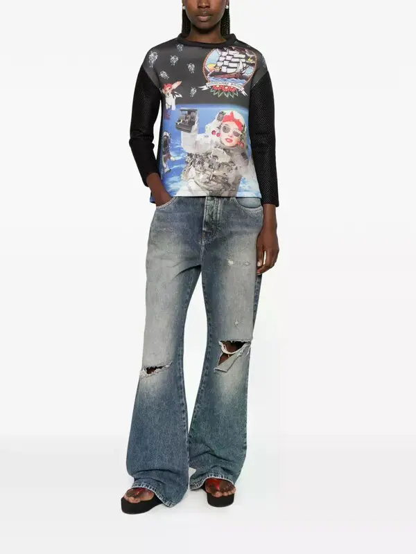 The Artistylist Graphic Print Mesh Sleeve Sweatshirt