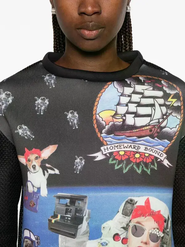 The Artistylist Graphic Print Mesh Sleeve Sweatshirt