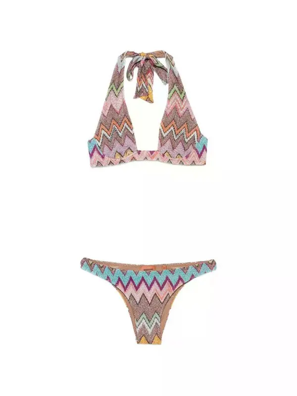 Missoni Chevron-knit Lamé Bikini - Brown