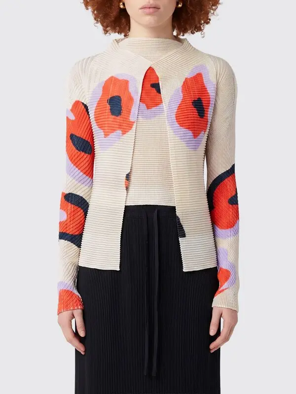 Issey Miyake Pleated Floral Print Jacket - Beige
