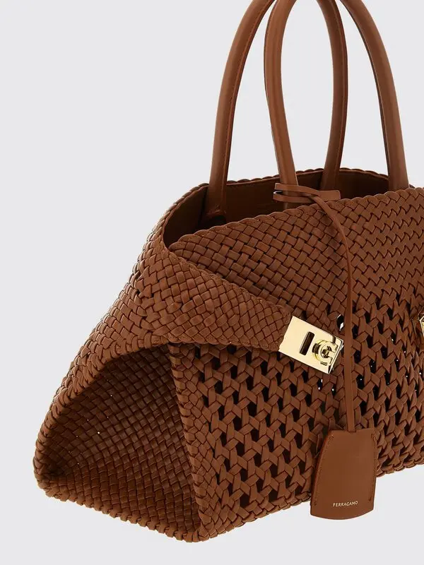 FERRAGAMO Hug Woven Nappa Bag - Brown