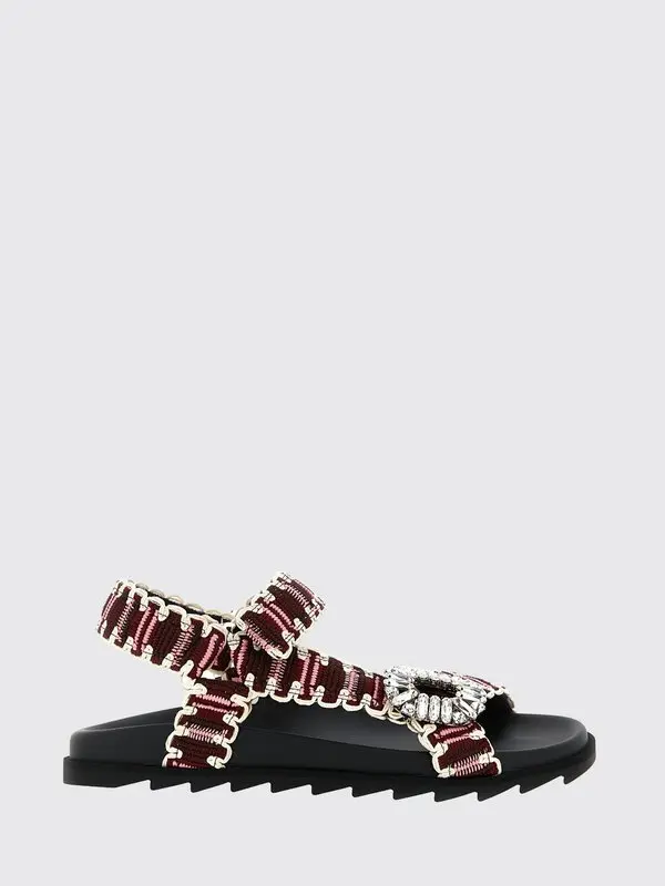 ROGER VIVIER Slidy Viv' Crochet Sandals With Jewel Buckle - Pink