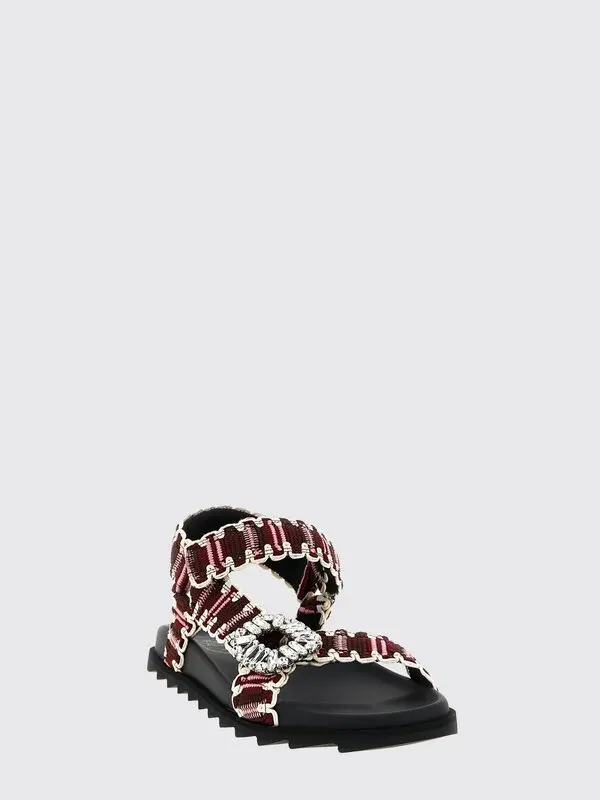 ROGER VIVIER Slidy Viv' Crochet Polyester Sandal With Jewel Buckle - Pink