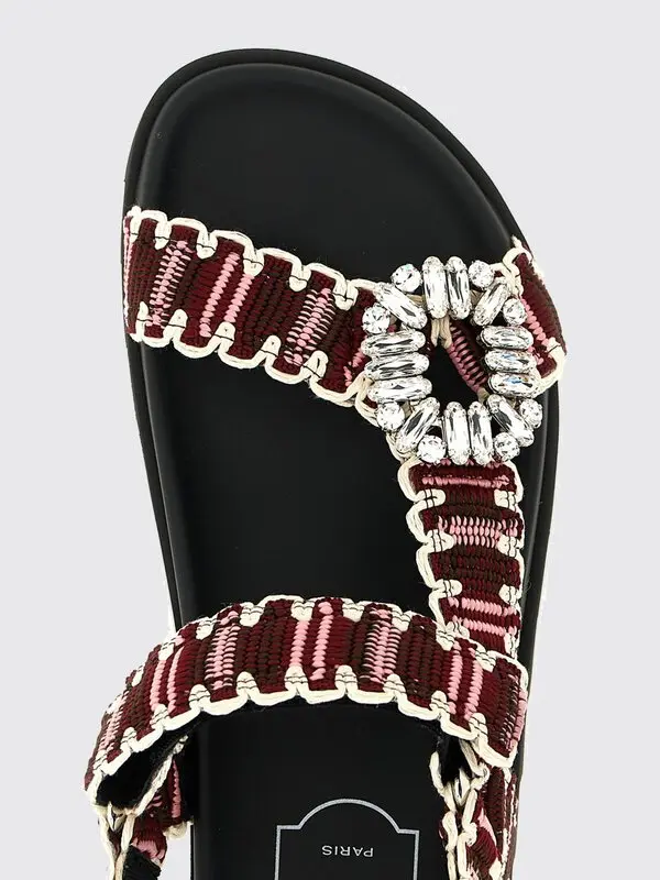 ROGER VIVIER Slidy Viv' Crochet Polyester Sandal With Jewel Buckle - Pink