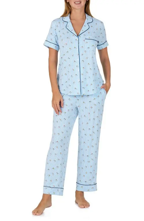 Kate Spade New York Print Crop Pajamas - Blue Stripe