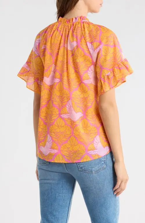 SUGARLIPS Jaidy Floral Split Neck Cotton Top - Orange-pinks-multi