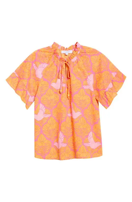 SUGARLIPS Jaidy Floral Split Neck Cotton Top - Orange-pinks-multi