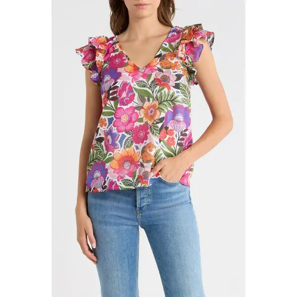 SUGARLIPS Floral Ruffle Cotton Top - Floral-multi