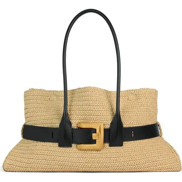 Balmain Large Anthem Bag In Viscose And Smooth Calfskin Leather - Beige