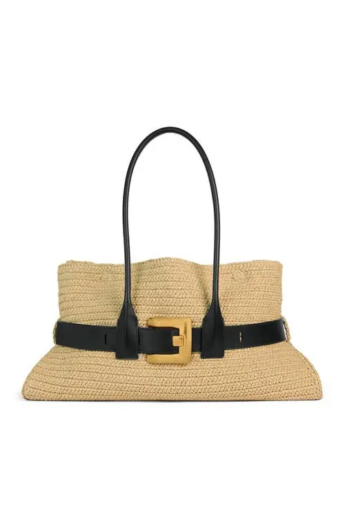 Balmain Large Anthem Bag In Viscose And Smooth Calfskin Leather - Beige