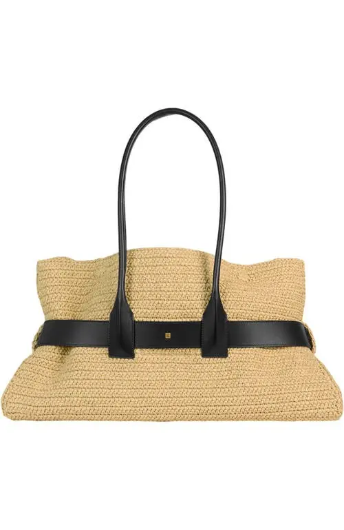 Balmain Large Anthem Bag In Viscose And Smooth Calfskin Leather - Beige