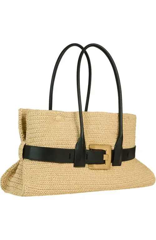 Balmain Large Anthem Bag In Viscose And Smooth Calfskin Leather - Beige