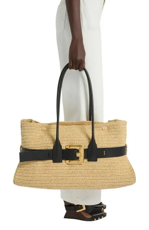 Balmain Large Anthem Bag In Viscose And Smooth Calfskin Leather - Beige