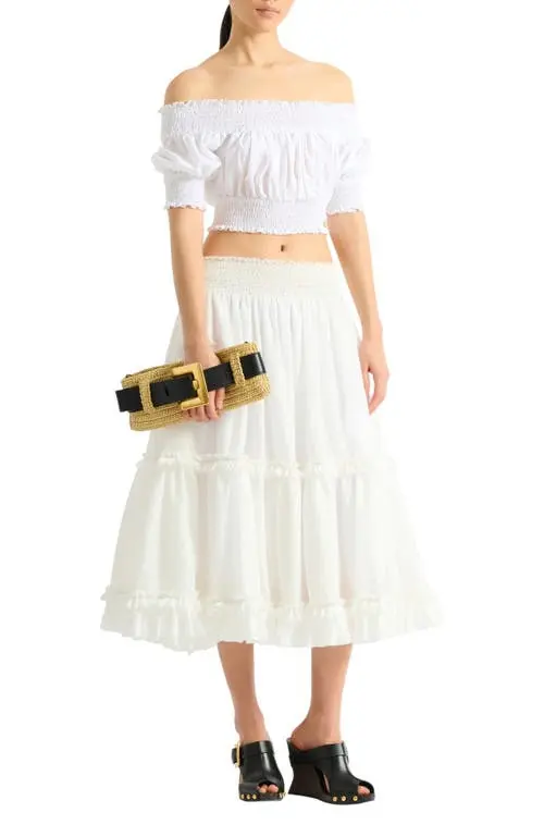 Balmain Anthem Clutch Bag In Smooth Leather And Crochet - Beige