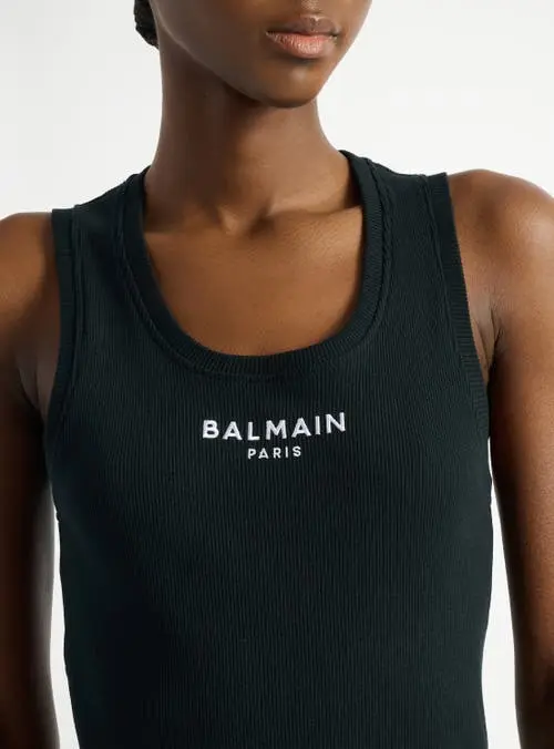 Balmain Paris Embroidered Ribbed Tank Top - Black