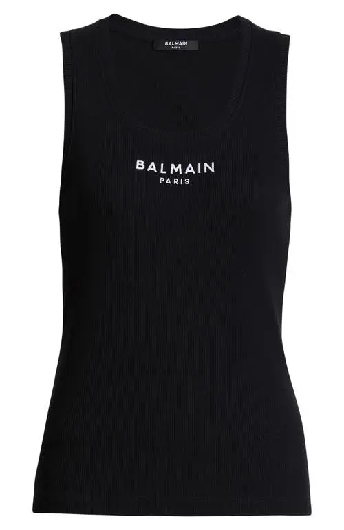 Balmain Paris Embroidered Ribbed Tank Top - Black