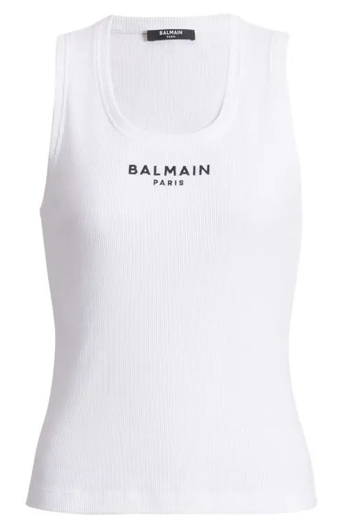 Balmain Embroidered Ribbed Tank Top - White