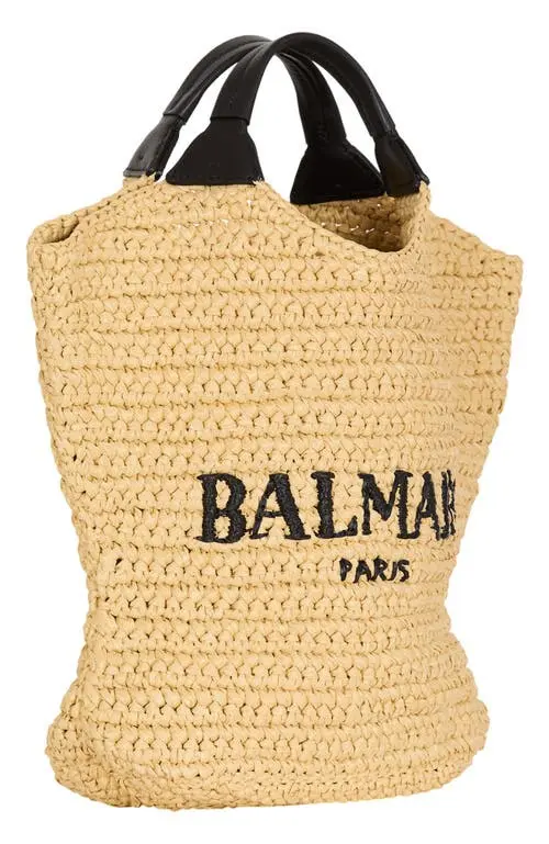 Balmain Crochet And Leather Mini Tote Bag - Beige