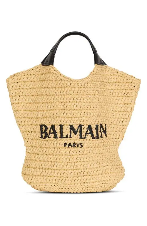 Balmain Crochet And Leather Mini Tote Bag - Beige