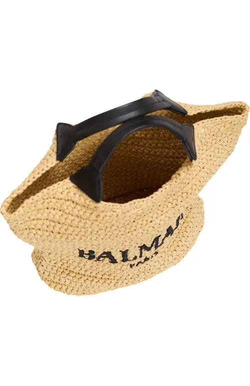 Balmain Crochet And Leather Mini Tote Bag - Beige