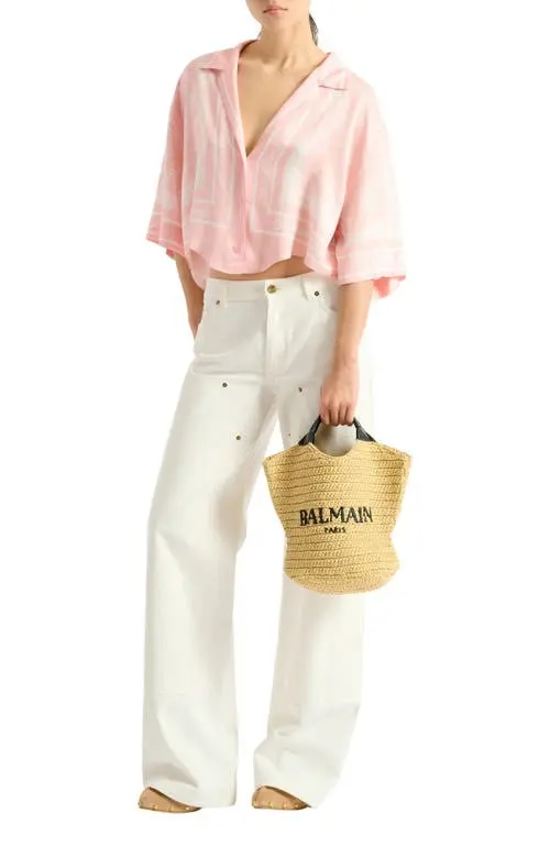 Balmain Crochet And Leather Mini Tote Bag - Beige