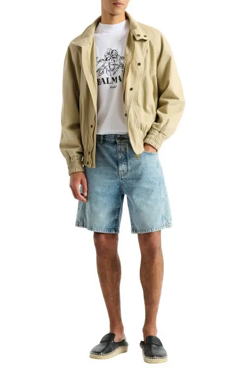 Balmain Light Wash Faded Denim Bermuda Shorts - Blue