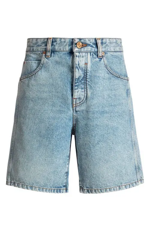 Balmain Light Wash Faded Denim Bermuda Shorts - Blue