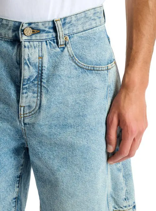 Balmain Light Wash Denim Bermuda Shorts