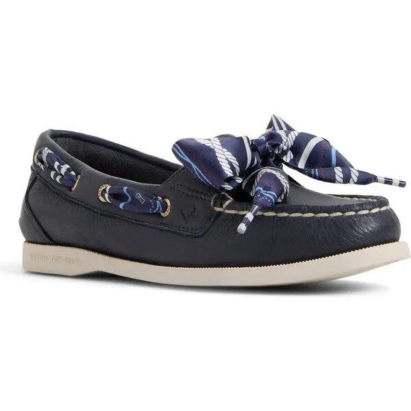 Sperry Authentic Original Boat Shoe With Floral Print Laces - Navy