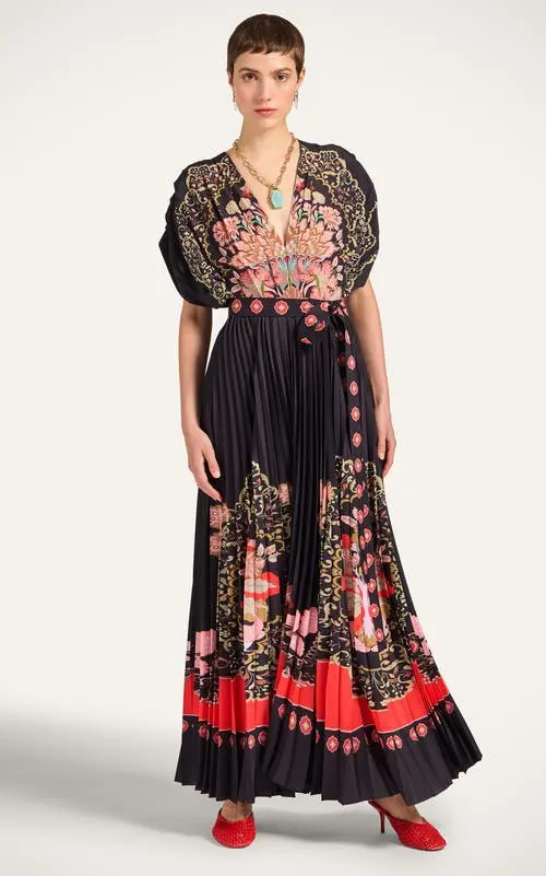 La DoubleJ Accordion Pleated Floral Print Maxi Dress - Cornucopia Placée Black