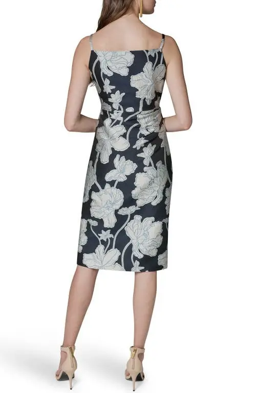 donna karan dresses cocktail & party dresses Charmeuse Floral Midi Dress | A-Line DressWrap Dress